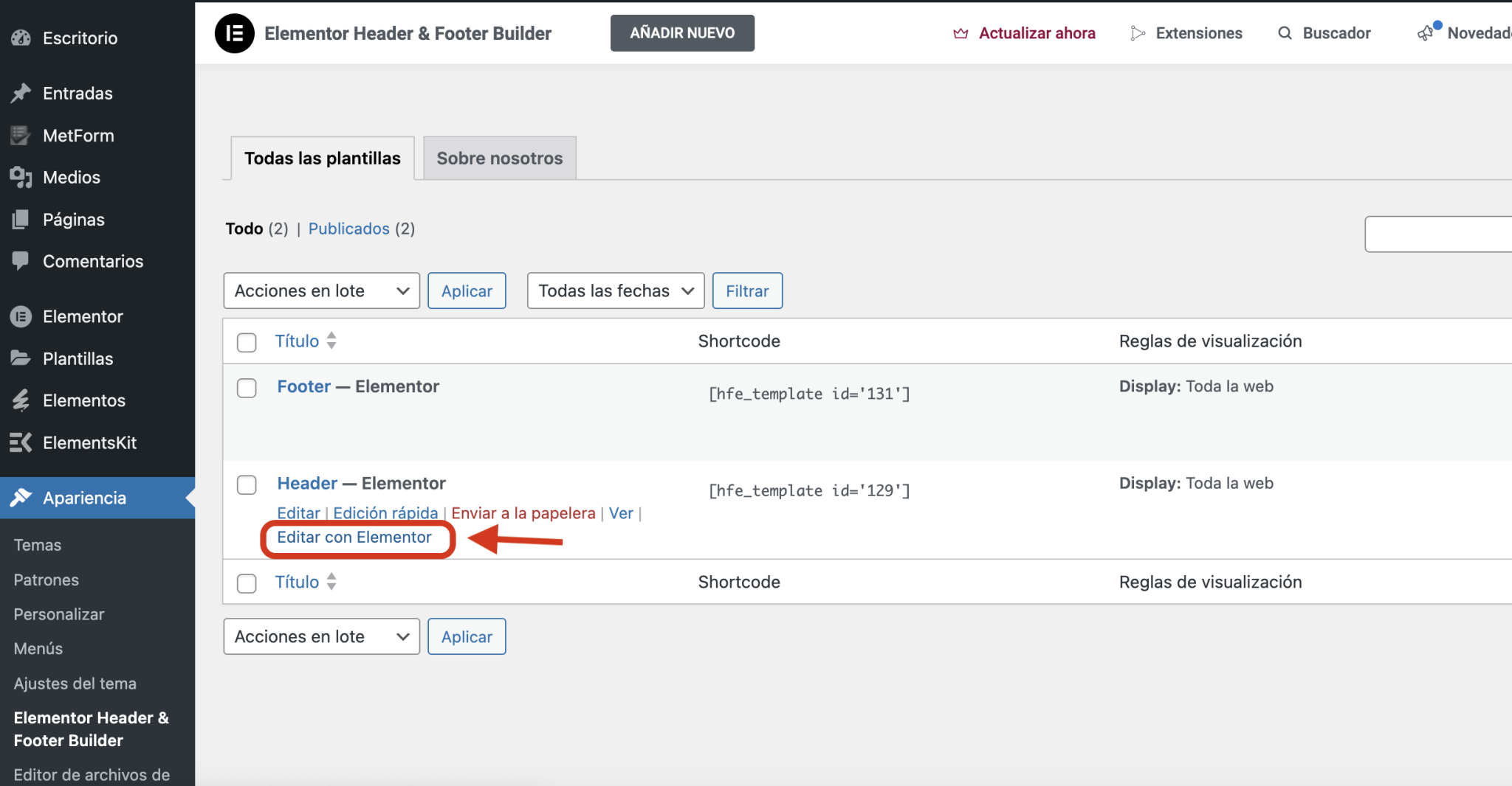 Cómo modificar o crear encabezados y pies de página con Elementor Header & Footer Builder ...